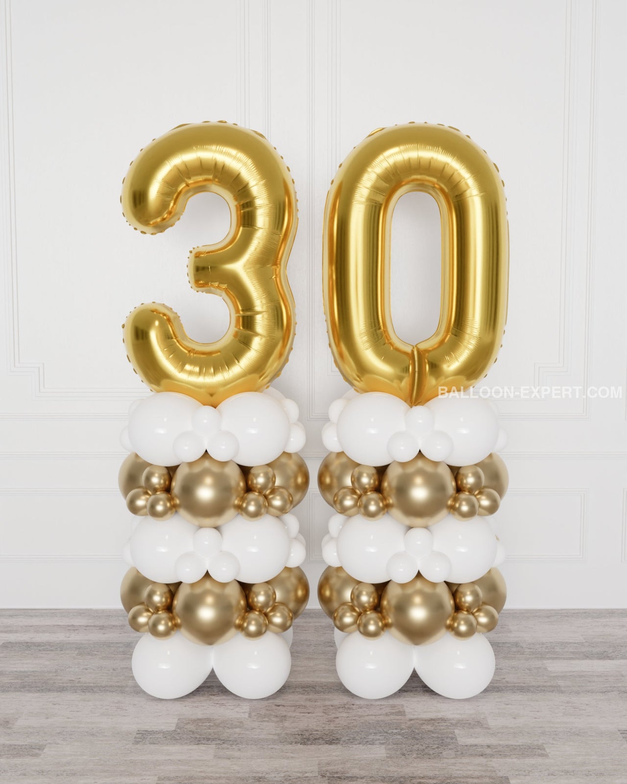 Gold and White Double Number Balloon Columns - Balloon Expert