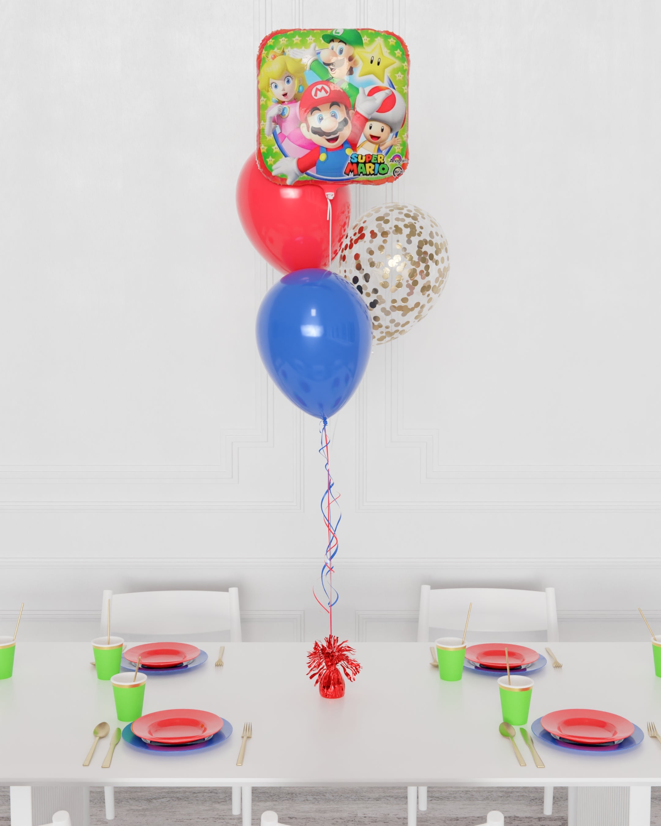 Super Mario Bros Confetti Foil Balloon Bouquet - Balloon Expert